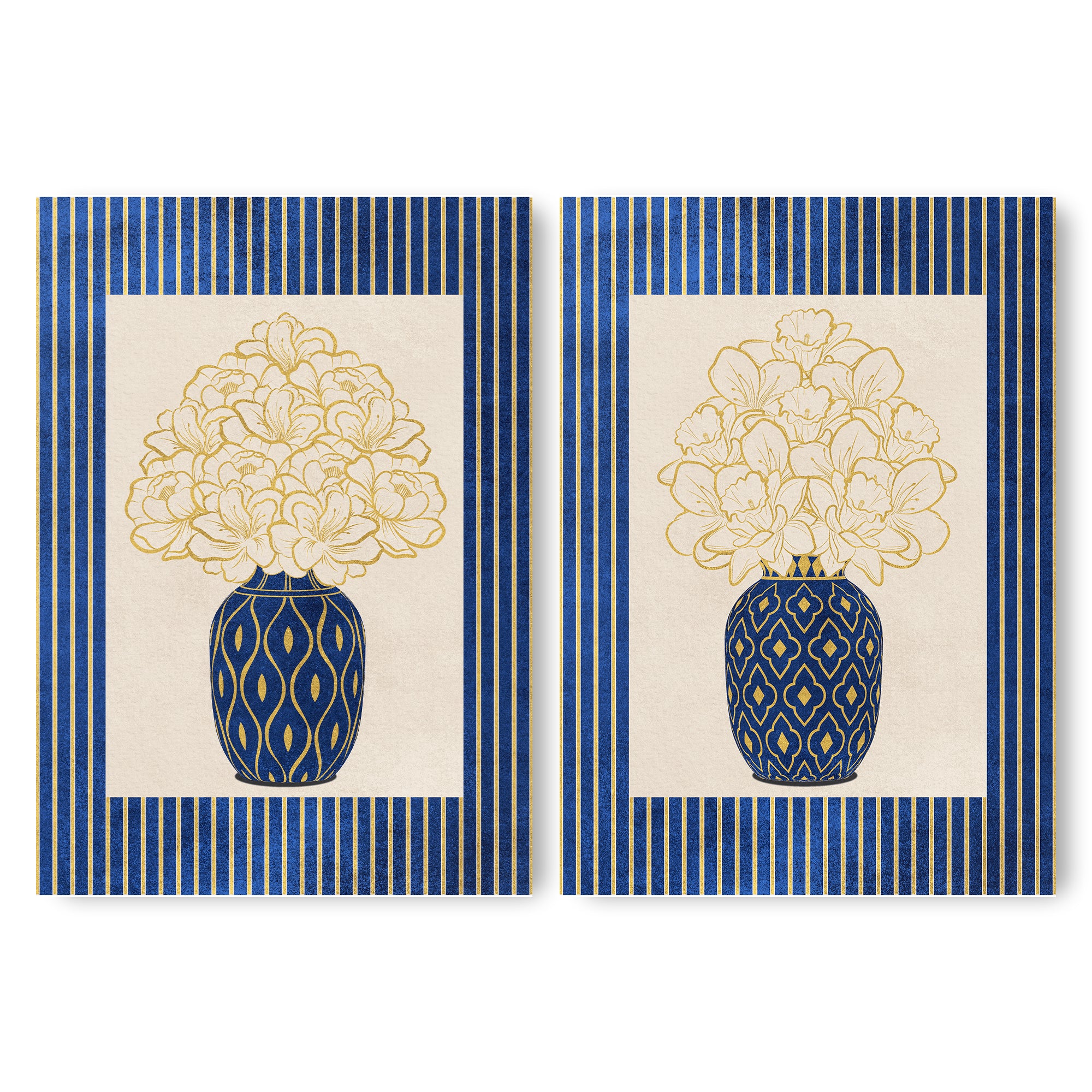 Classy Classic Flowers Artwork – Blue – A4 - Set of 2 – Adam & Alice London